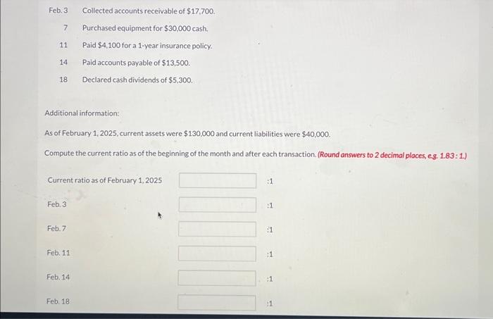 Solved Feb. 3 Collected accounts receivable of $17,700. 7 | Chegg.com