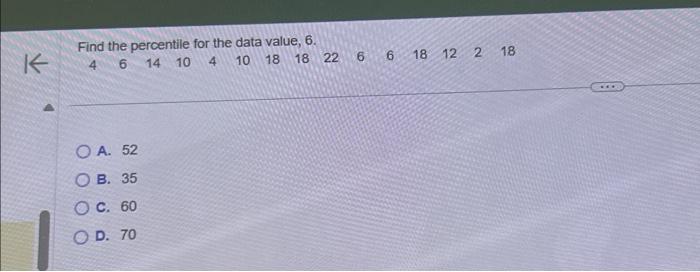 Solved Find the percentile for the data value, 6 . | Chegg.com