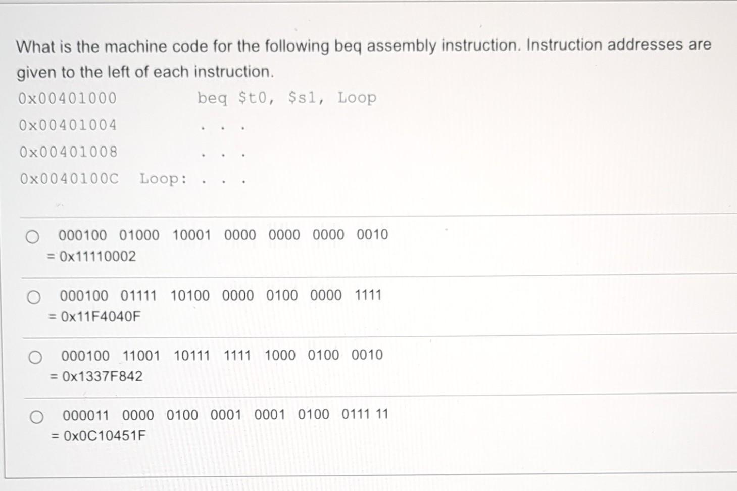 Solved What is the machine code for the following beq | Chegg.com