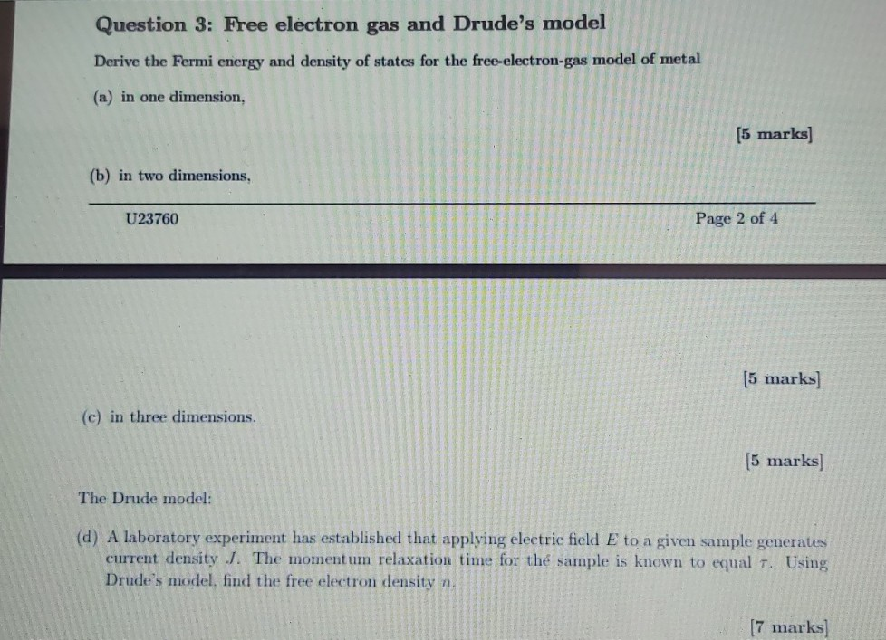 Solved Question 3: Free electron gas and Drude's model | Chegg.com