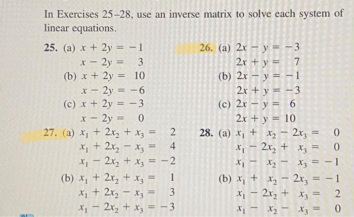 Solved In Exercises 25-28, use an inverse matrix to solve | Chegg.com