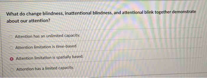 Solved What do change blindness, inattentional blindness, | Chegg.com