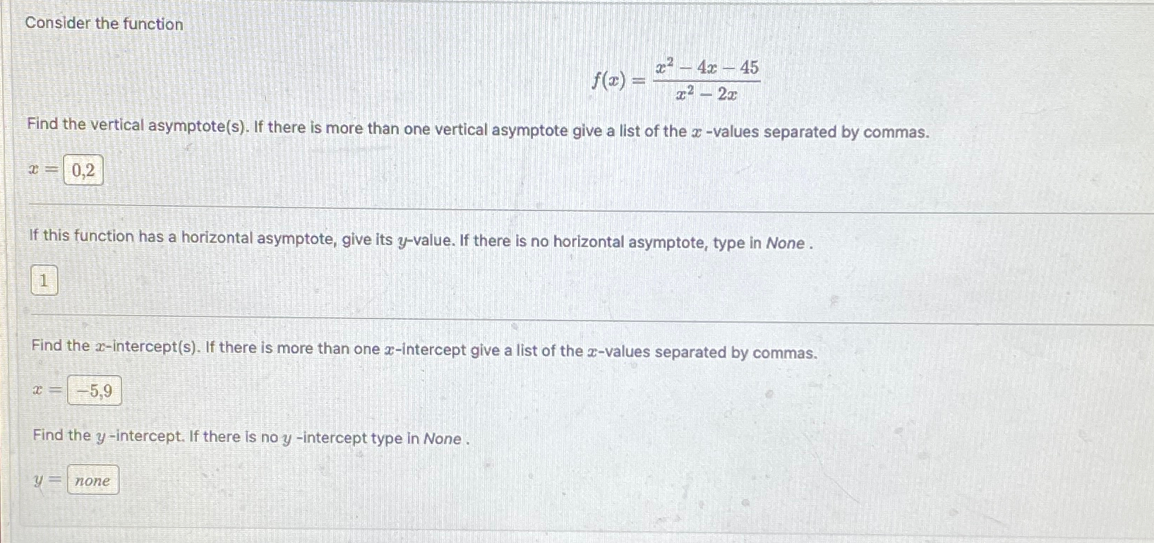 Solved Consider the functionf(x)=x2-4x-45x2-2xFind the | Chegg.com
