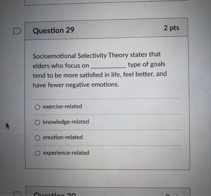 Solved Question 29 2 pts Socioemotional Selectivity Theory | Chegg.com
