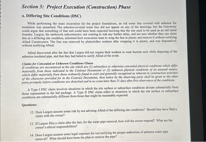 Solved a. Differing Site Conditions (DSC) While performing | Chegg.com