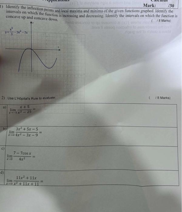 Solved 1) Identify the inflection points and local maxima | Chegg.com