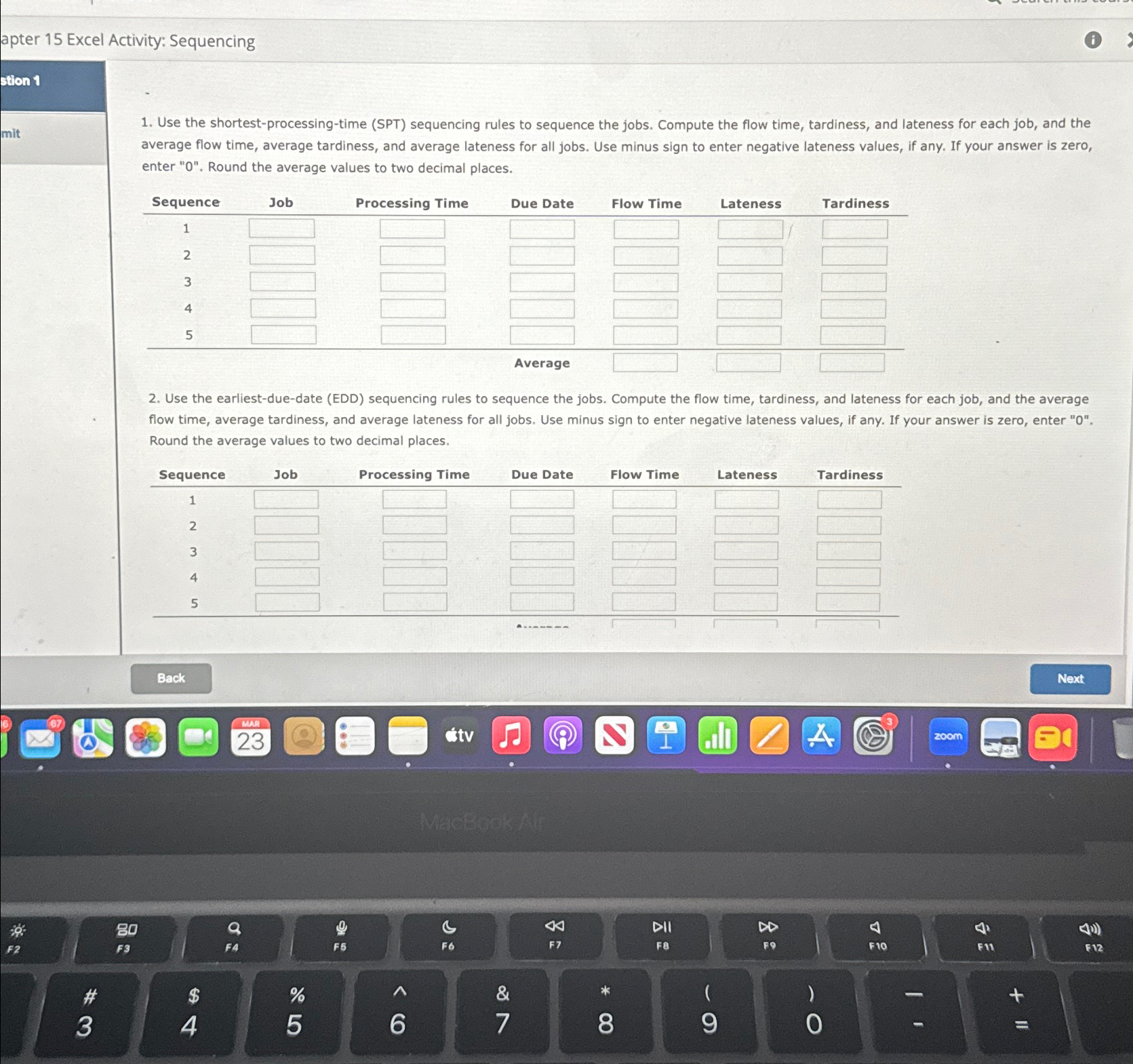 Solved apter 15 ﻿Excel Activity: SequencingStion 1Use the | Chegg.com
