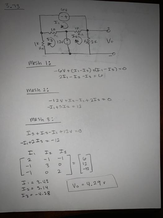 Solved Find Vo using loop analysis. for 3.77.also if you | Chegg.com