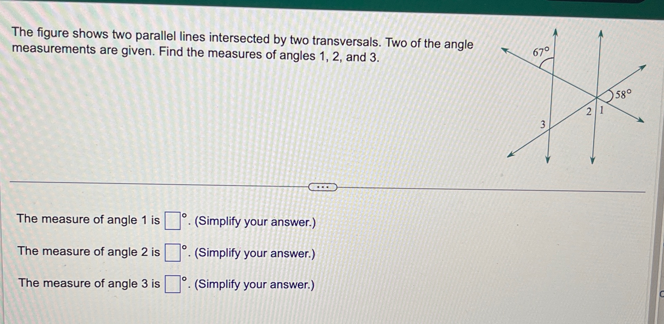 Solved The figure shows two parallel lines intersected by | Chegg.com Solved The figure shows two parallel lines intersected by | Chegg.com