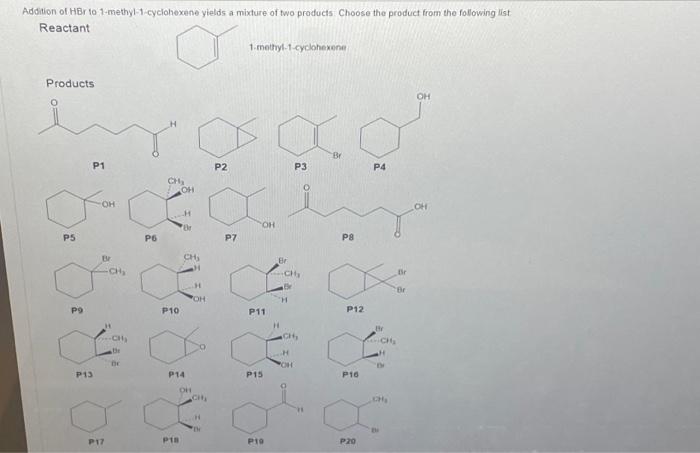 Solved Addition of HBr to 1-methyl-1-cyclohexene yields a | Chegg.com