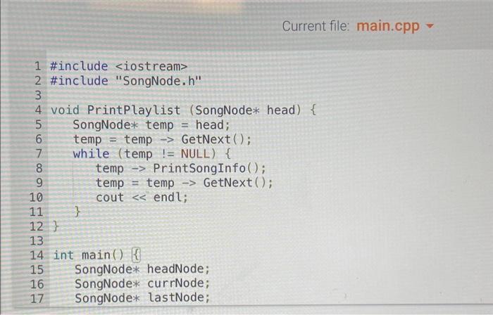 Given main0. complete the SongNode class to include | Chegg.com
