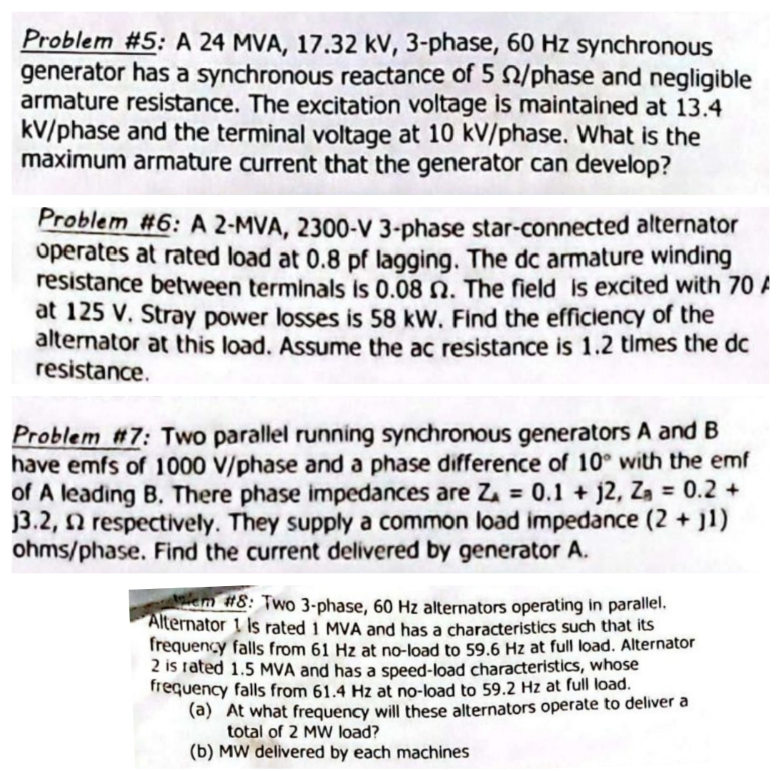 Solved Problem #5: A 24 ﻿MVA, 17.32 ﻿kV, 3-phase, 60 ﻿Hz | Chegg.com