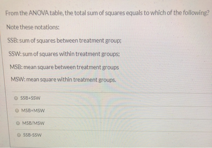 Solved From The Anova Table The Total Sum Of Squares Equals 1962
