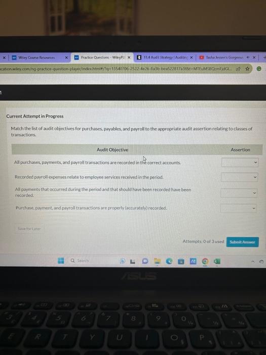 Solved Match the list of audit objectives for purchases, | Chegg.com