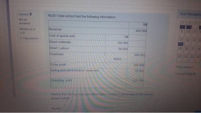 Solved Question 11 Quiz Navigatio NUST hotel school had the | Chegg.com