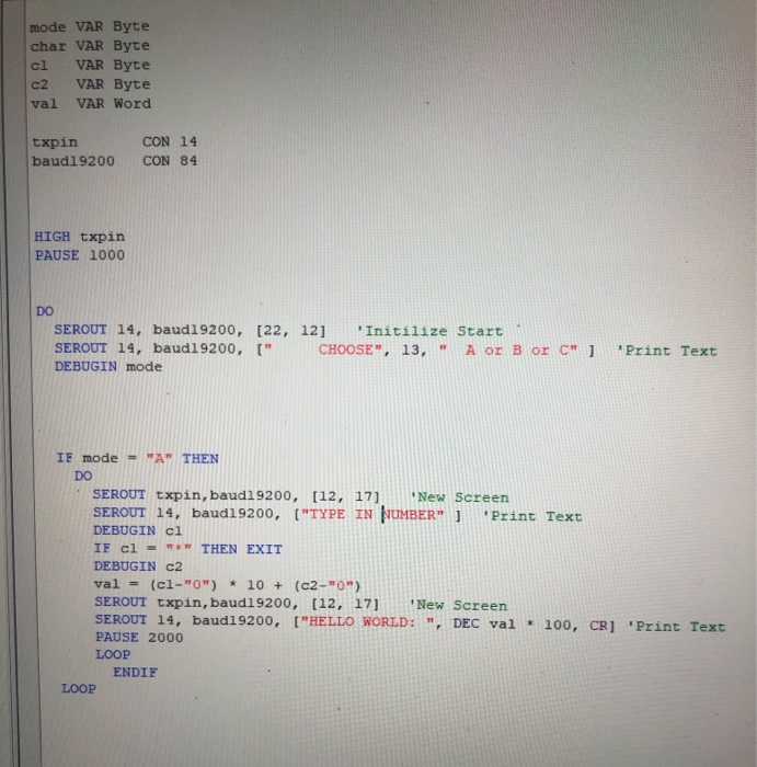 please help!!!!basic stamp 2the language is | Chegg.com