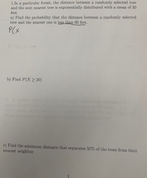 Solved 1.In a particular forest, the distance between a | Chegg.com