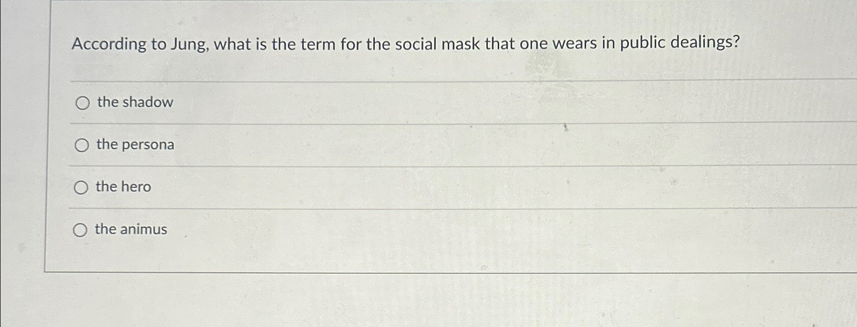 Solved According to Jung, what is the term for the social | Chegg.com