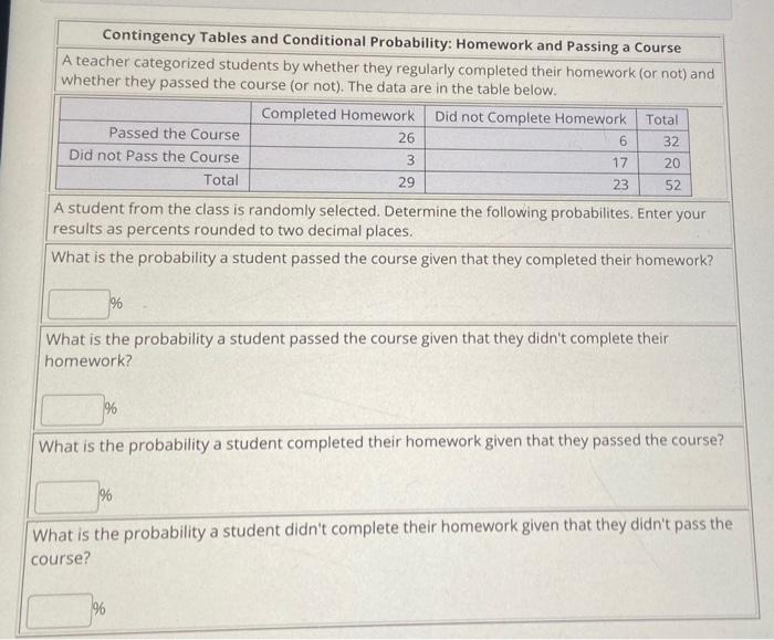 Solved 6 Contingency Tables and Conditional Probability: | Chegg.com