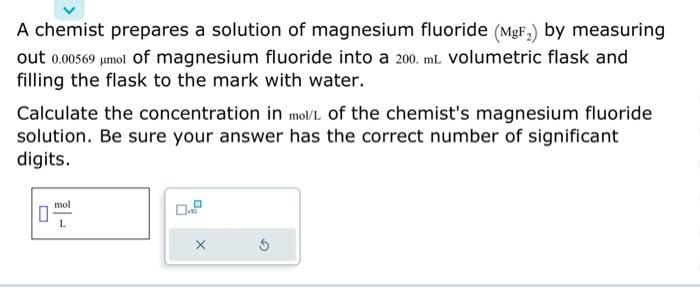 Solved A chemist prepares a solution of magnesium fluoride | Chegg.com