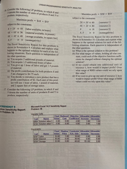 Solved LINEAR PROGRAMMING SENSITIVITY ANALYSIS 16 Consider | Chegg.com