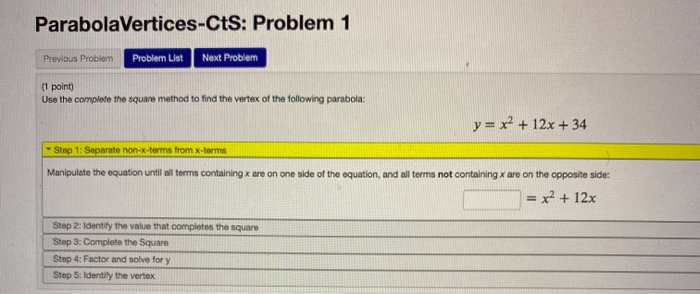 Solved ParabolaVertices-CtS: Problem 1 Previous Problem | Chegg.com