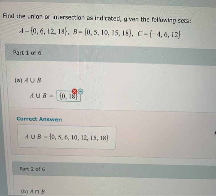 Solved Find the union or intersection as indicated, given | Chegg.com