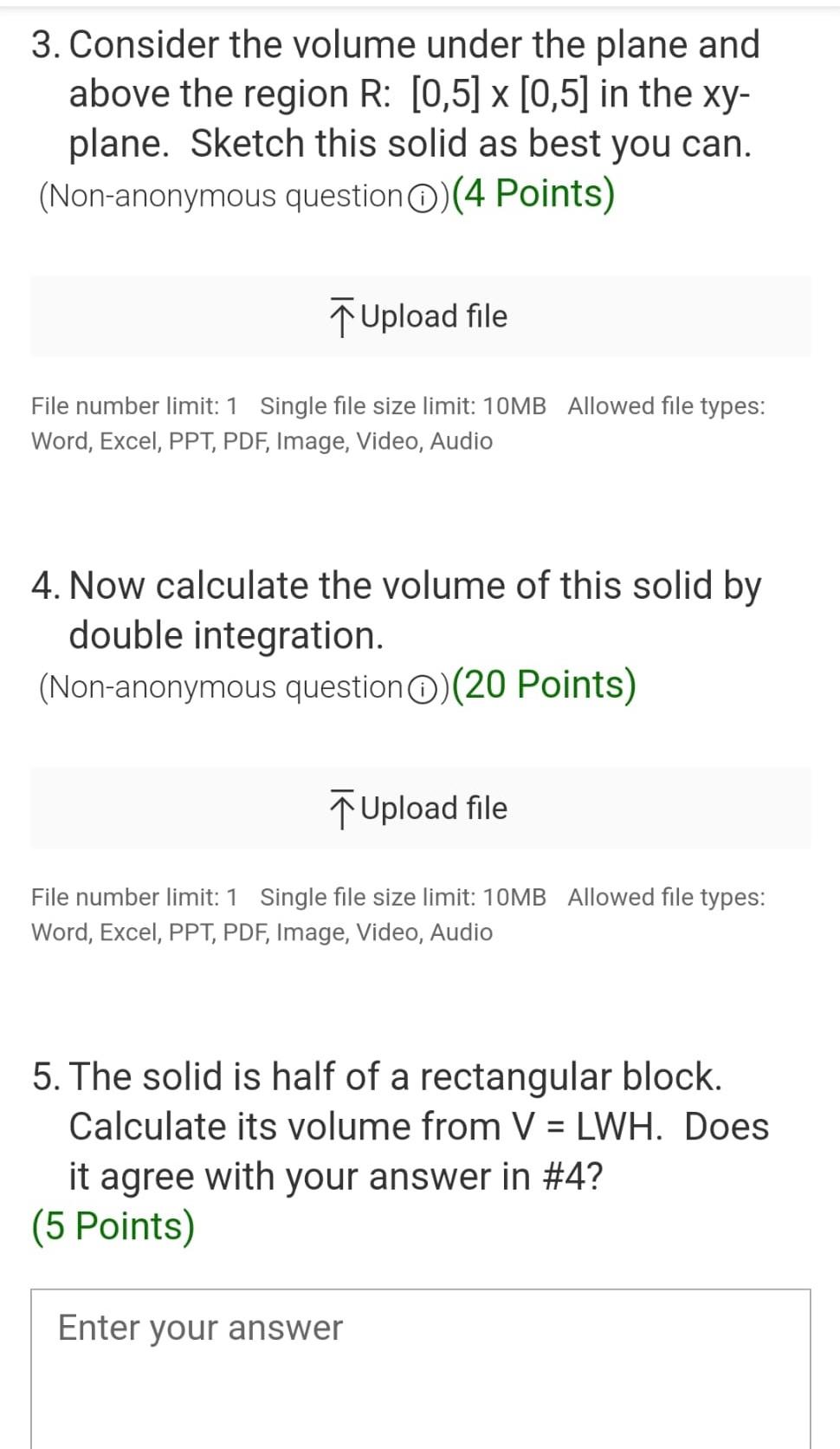 3. Consider the volume under the plane and above the | Chegg.com
