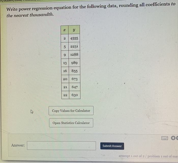 Solved Write power regression equation for the following | Chegg.com