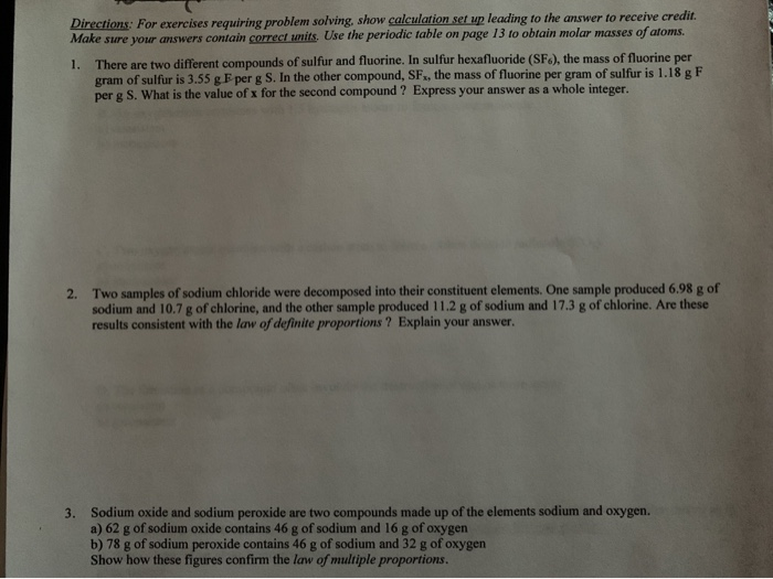 Solved Directions: For exercises requiring problem solving | Chegg.com
