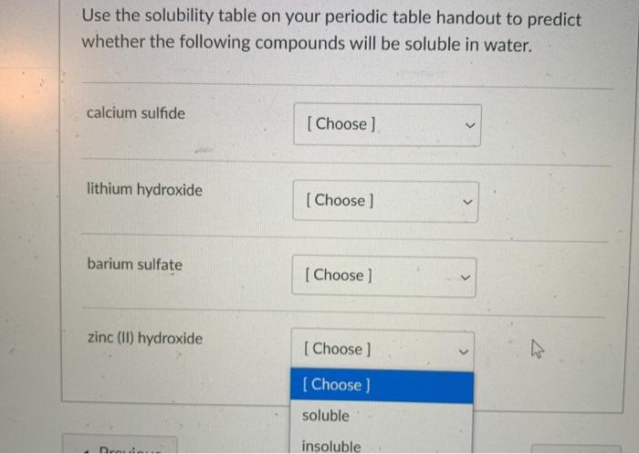 Solved Use the solubility table on your periodic table | Chegg.com