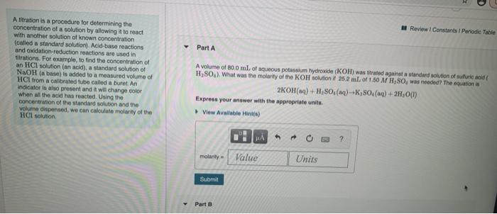 Solved Review 1 Constants Periodic Table Part A A litration | Chegg.com