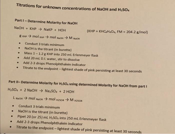 Solved Titrations for unknown concentrations of NaOH and | Chegg.com