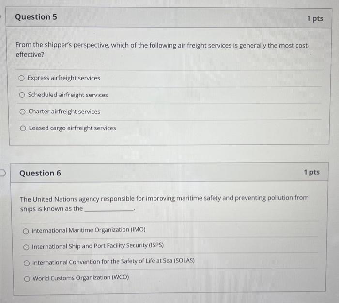 Solved From the shipper's perspective, which of the | Chegg.com