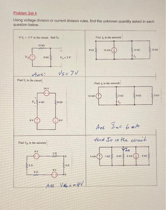 Solved Please solve Problem Set 4 by using Volatage Division | Chegg.com Solved Please solve Problem Set 4 by using Volatage Division | Chegg.com