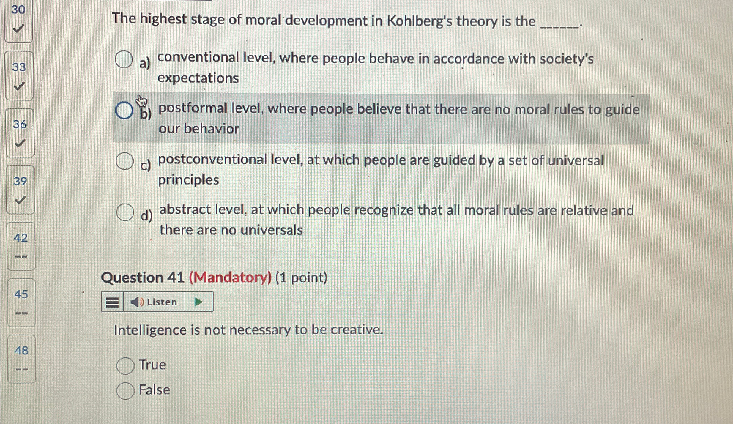 Solved The highest stage of moral development in Kohlberg's | Chegg.com