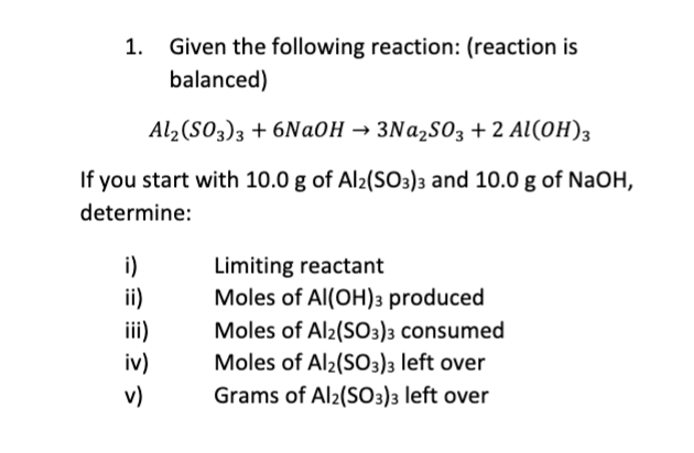 Solved Given the following reaction: (reaction | Chegg.com