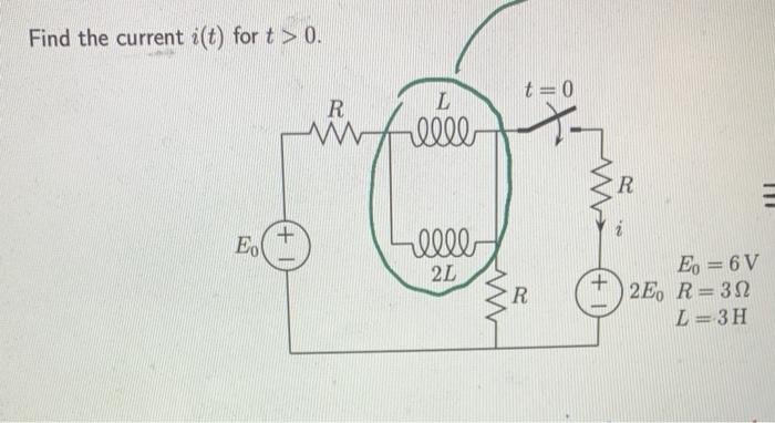 Solved Find the current i(t) for t>0 =6 V=3Ω=3H | Chegg.com