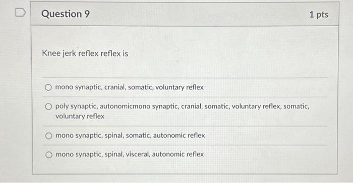 Solved Knee jerk reflex reflex is - mono synaptic, cranial, | Chegg.com
