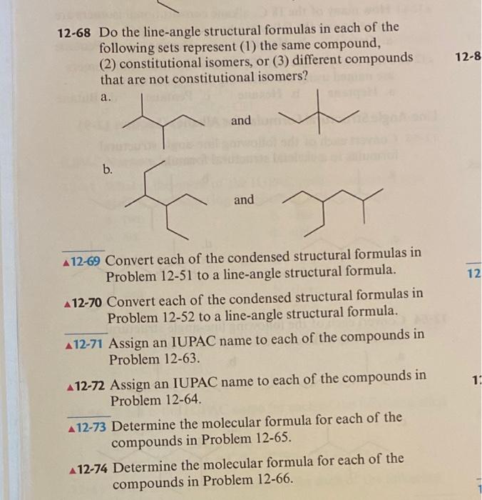 Solved 12-8 12-68 Do the line-angle structural formulas in | Chegg.com