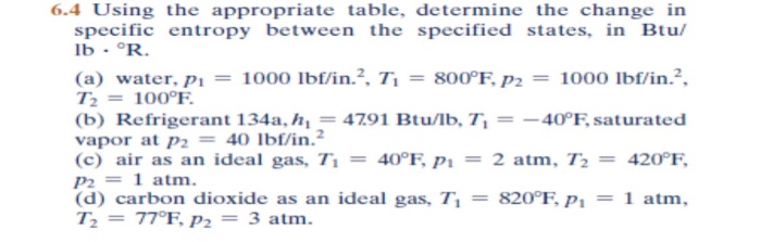 Solved 6.4 Using the appropriate table, determine the change | Chegg.com