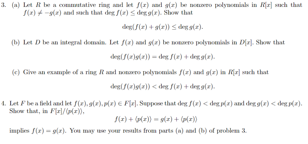 Solved (a) ﻿Let R ﻿be a commutative ring and let f(x) ﻿and | Chegg.com