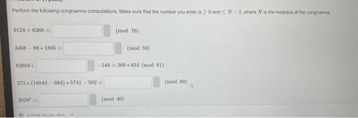 Solved Perform the following congruence computations. Make | Chegg.com