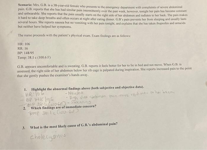 Solved Scenario: Mrs. G.B. is a 38-year-old female who | Chegg.com