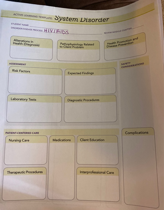 ACTIVE LEARNING TEMPLATE System Disorder STUDENT NAME | Chegg.com