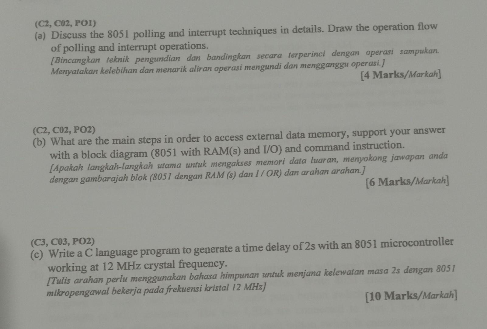 Solved (C2, C02, PO1) (a) Discuss the 8051 polling and | Chegg.com