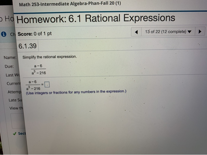 Solved Math 253-Intermediate Algebra-Phan-Fall 20 (1) Ho | Chegg.com