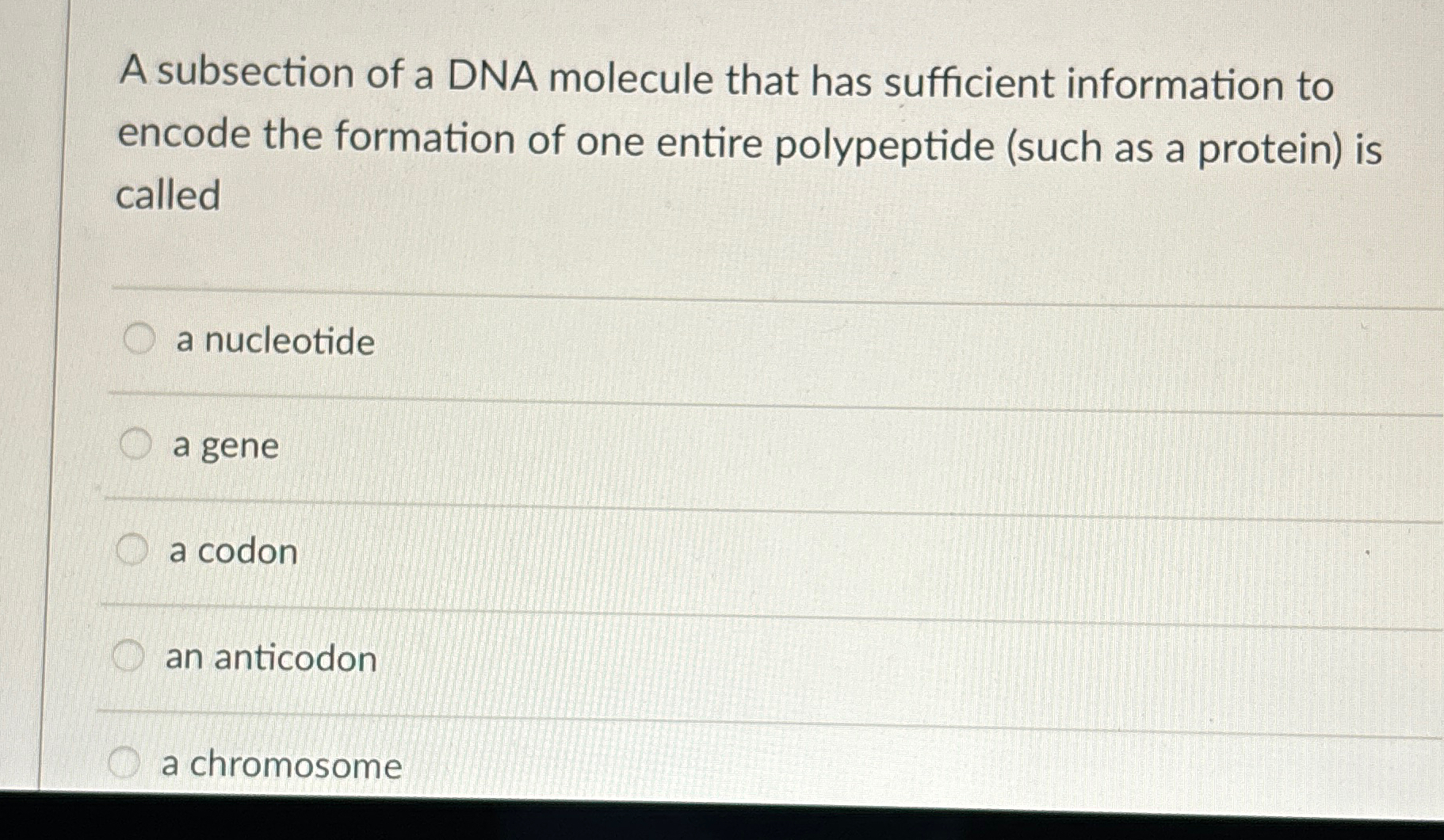 Solved A subsection of a DNA molecule that has sufficient | Chegg.com