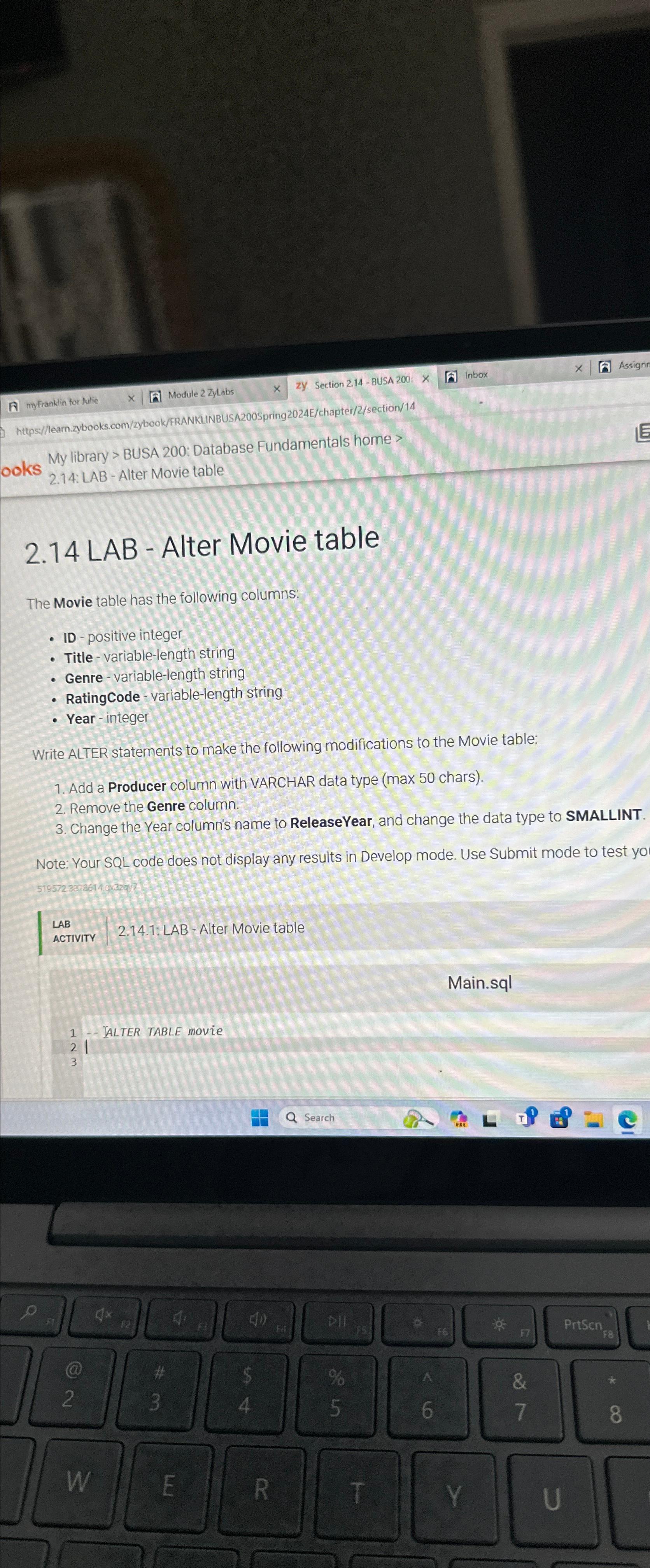 Solved 2.14 LAB - Alter Movie tableThe Movie table has the | Chegg.com Solved 2.14 LAB - Alter Movie tableThe Movie table has the | Chegg.com