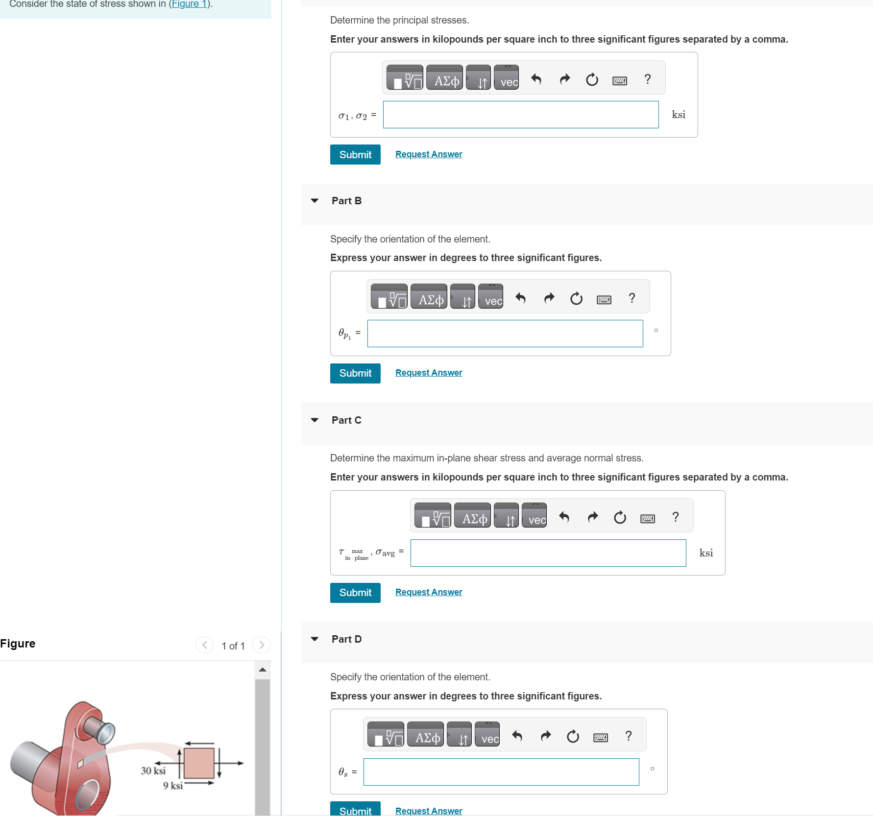 Solved Determine the principal stresses.Enter your answers | Chegg.com